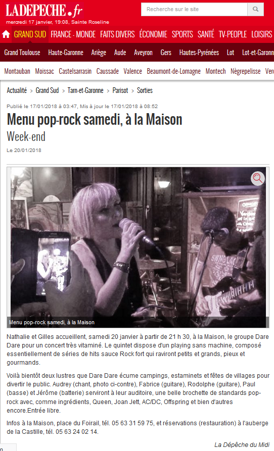 Menu pop-rock samedi, à la Maison | Dare Dare